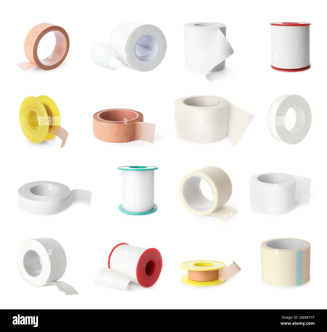 Set with medical sticking plaster rolls on white background Stock Photo ...