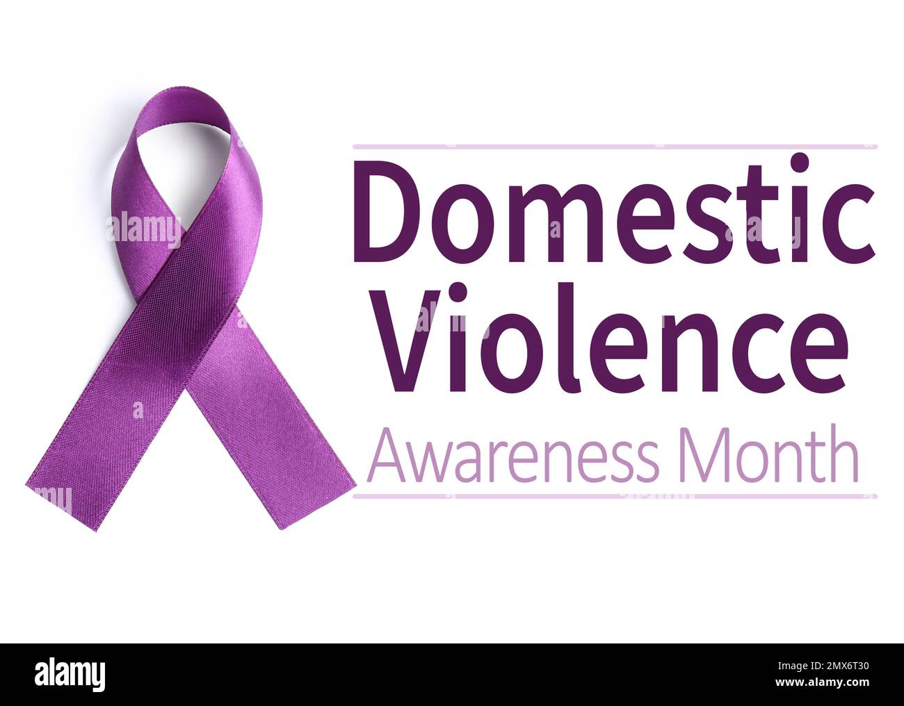 Purple ribbon on white background, top view. Symbol of Domestic ...