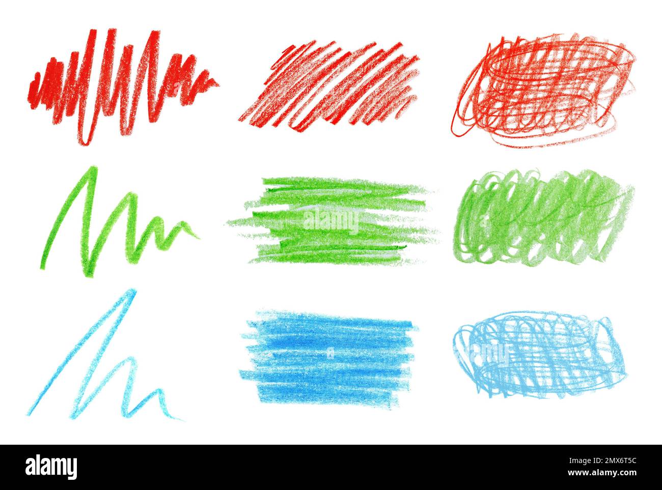 Collage of color drawn pencil scribbles on white background Stock Photo ...