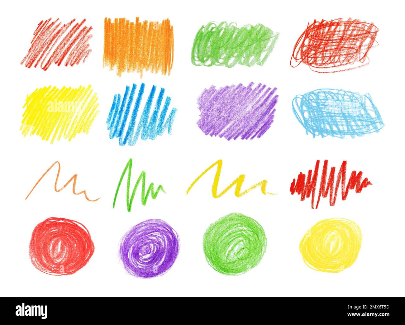 Collage of color drawn pencil scribbles on white background Stock Photo ...