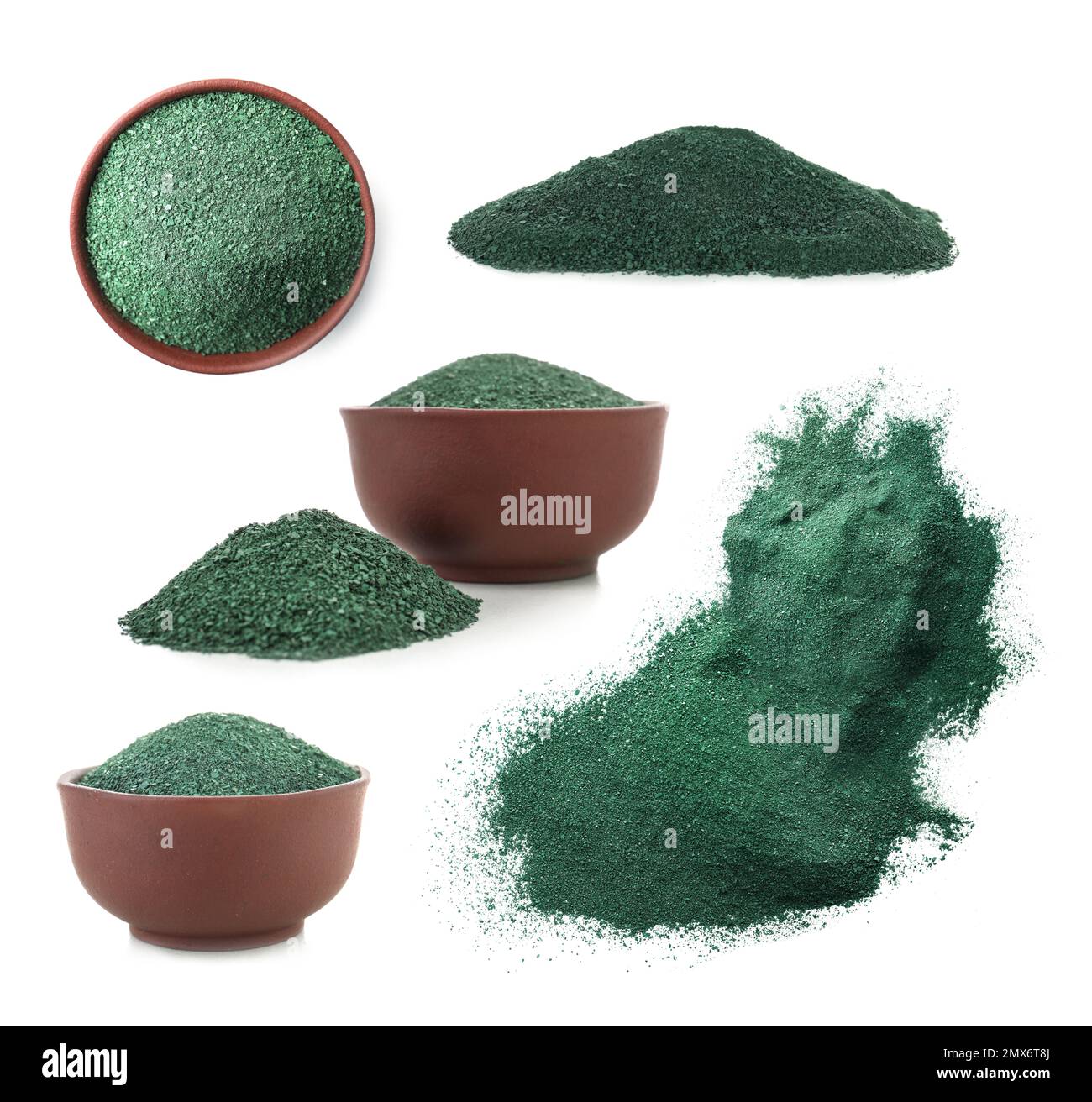 Set of spirulina algae powder on white background Stock Photo - Alamy