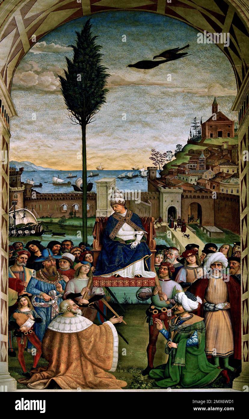 Pope Pius II, Arrives in Ancona, 1502-08, Fresco, Piccolomini, Library ...