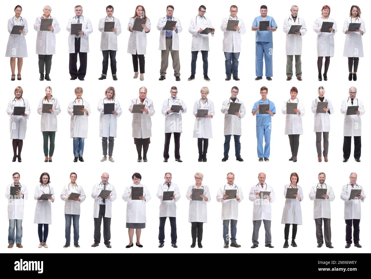 full length group of doctors with notepad isolated Stock Photo - Alamy
