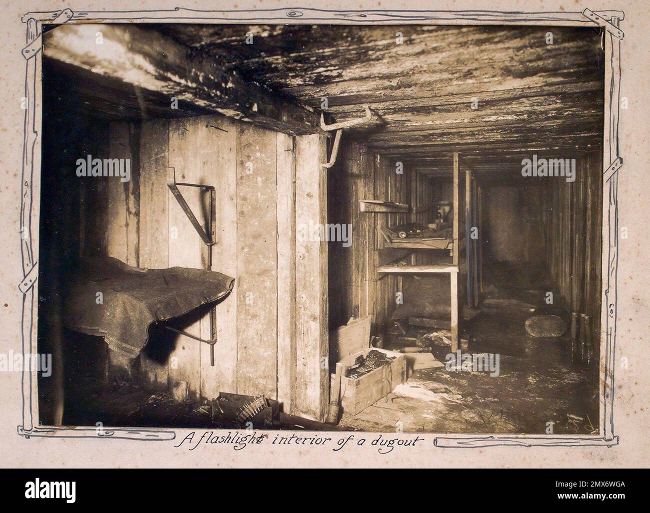 A flashlight interior of a dugout. Photographs of World War I ...