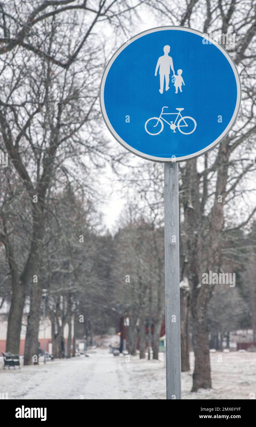 road sign, malmkoping, sweden,Common path for pedestrians / cyclists ...
