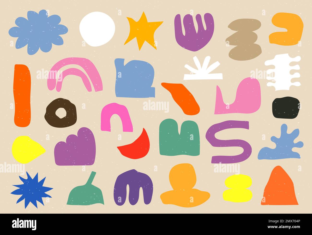 Big set of colorful geometric shapes in trendy riso graph print texture ...