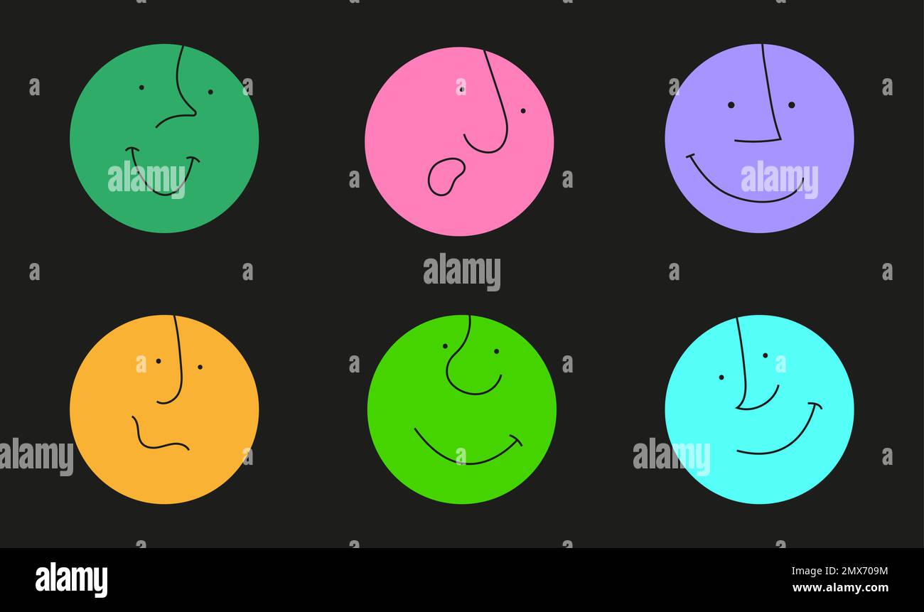 Funny round faces icon set vector in cartoon style. Colorful circle ...