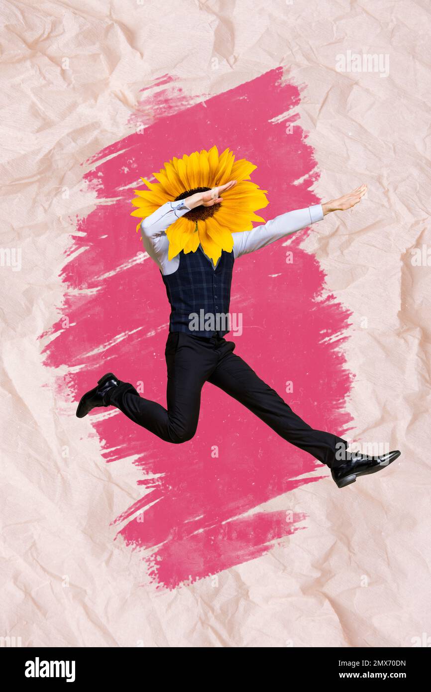 Photo artwork minimal collage picture of funky funny guy sunflower ...