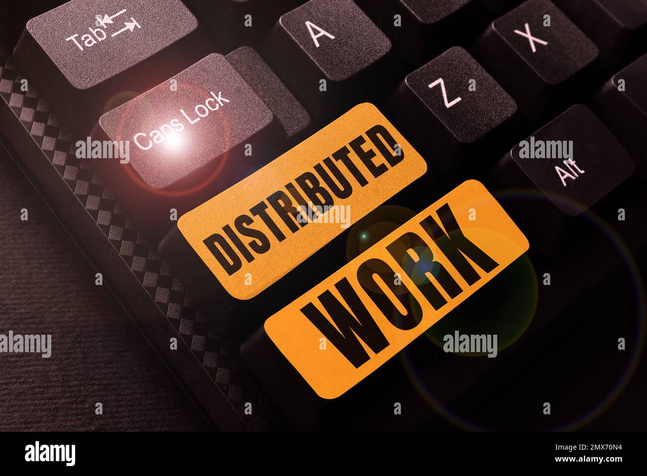 Hand writing sign Distributed Work. Word for practiced by enterprises using network facilities ...