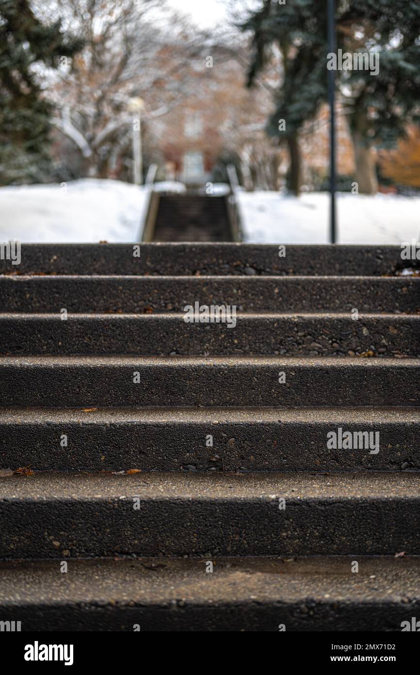 Close-up of Concrete Stairs in Winter Stock Photo - Alamy