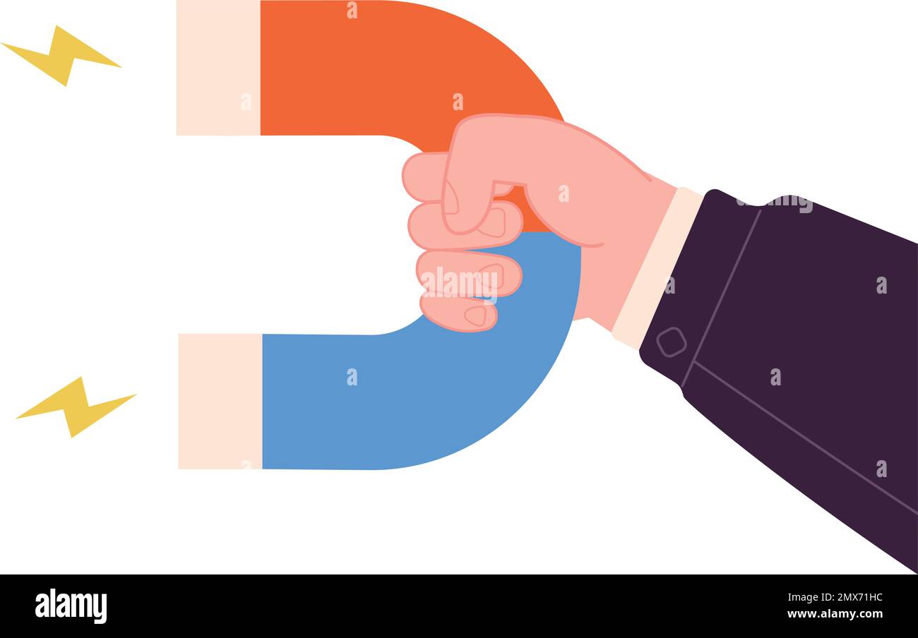 Hand hold magnet horseshoe. Physical power symbol isolated on white ...