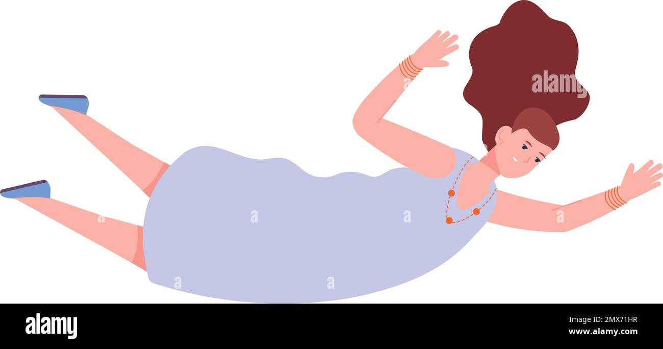 Woman floating in air. Female character falling down isolated on white ...