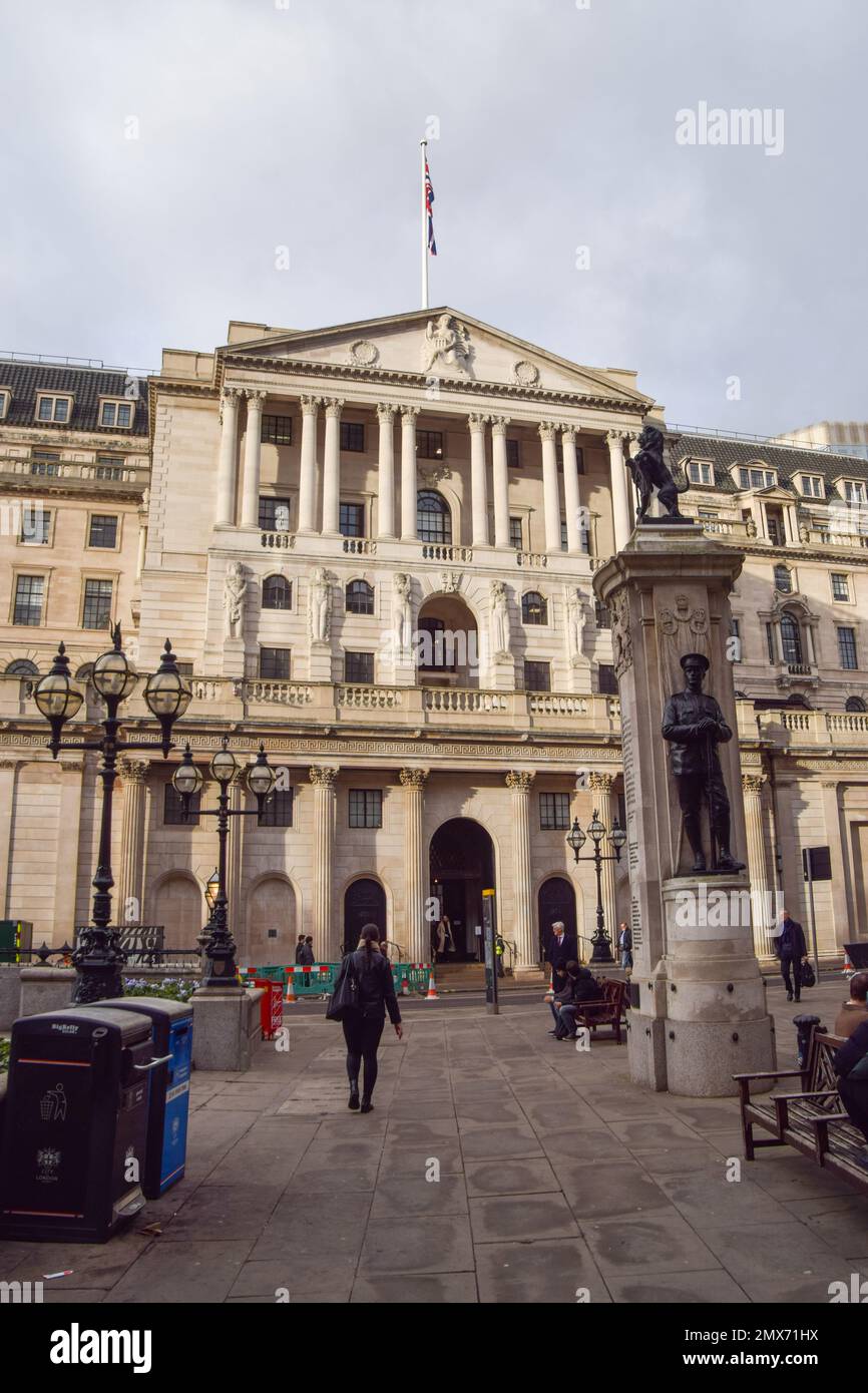 London UK 2nd February 2023 A View Of The Bank Of England As It london-uk-2nd-february-2023-a-view-of-the-bank-of-england-as-it