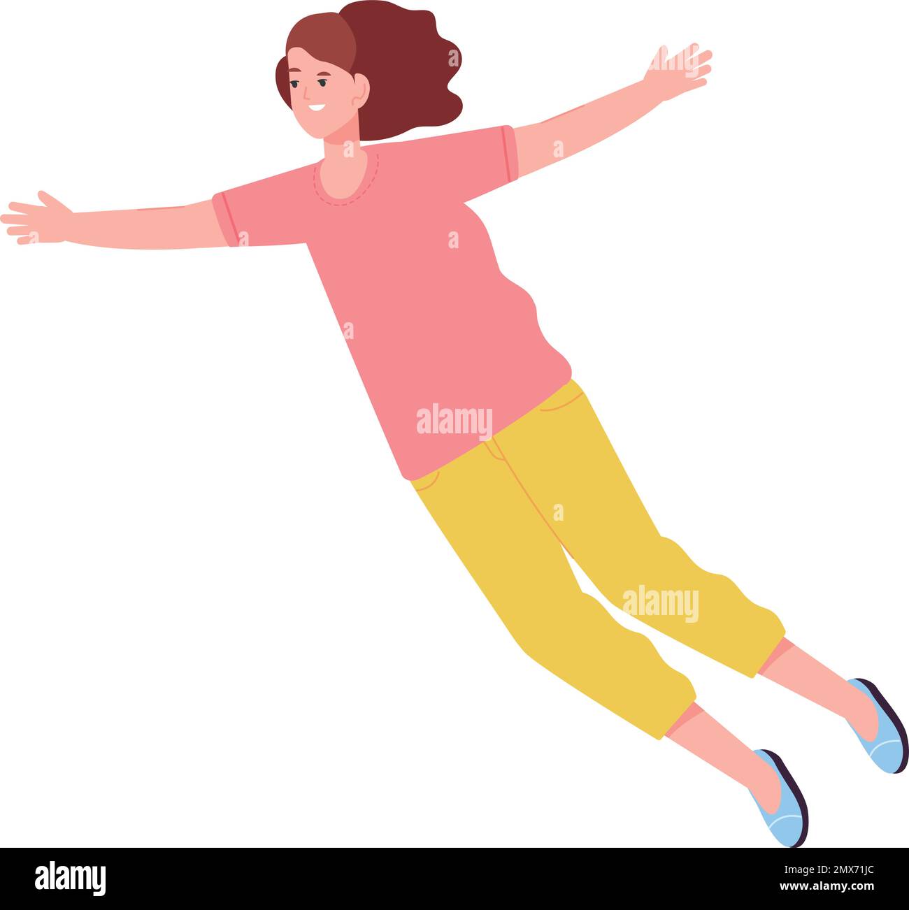 Dreaming woman flying in air. Floating character isolated on white ...