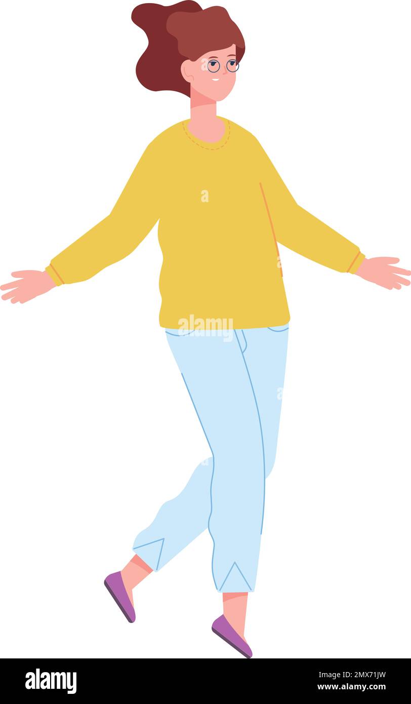 Woman Floating Above Ground Flying Female Character Isolated On White Background Stock Vector 