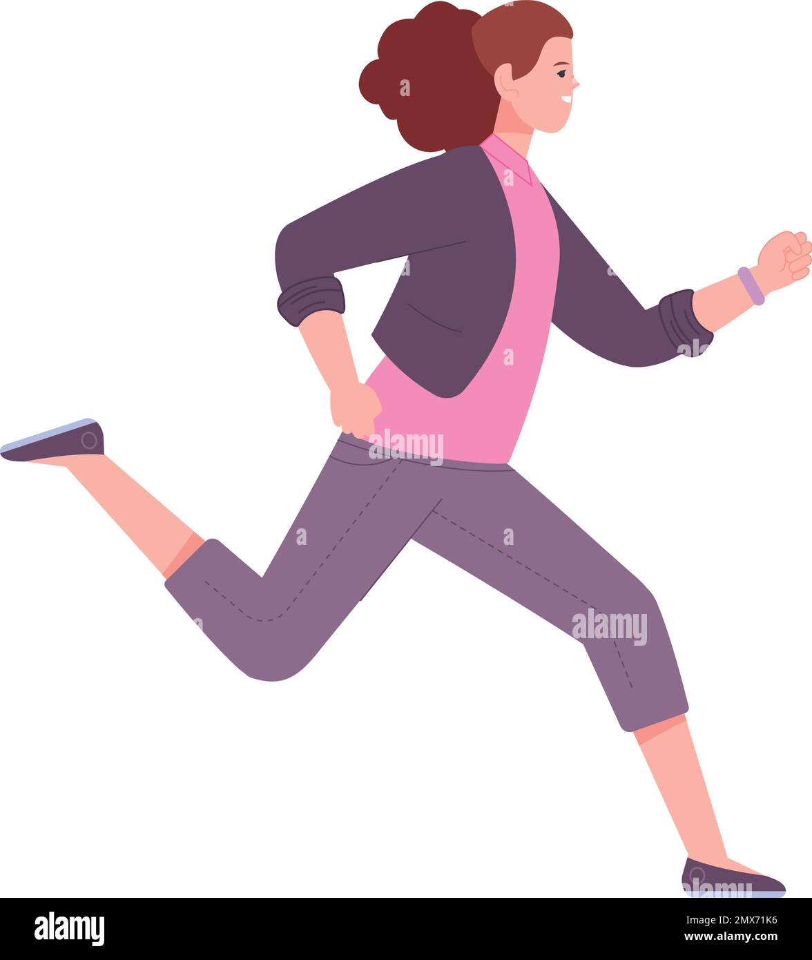 Running woman side view. Hurrying woman in rush isolated on white ...