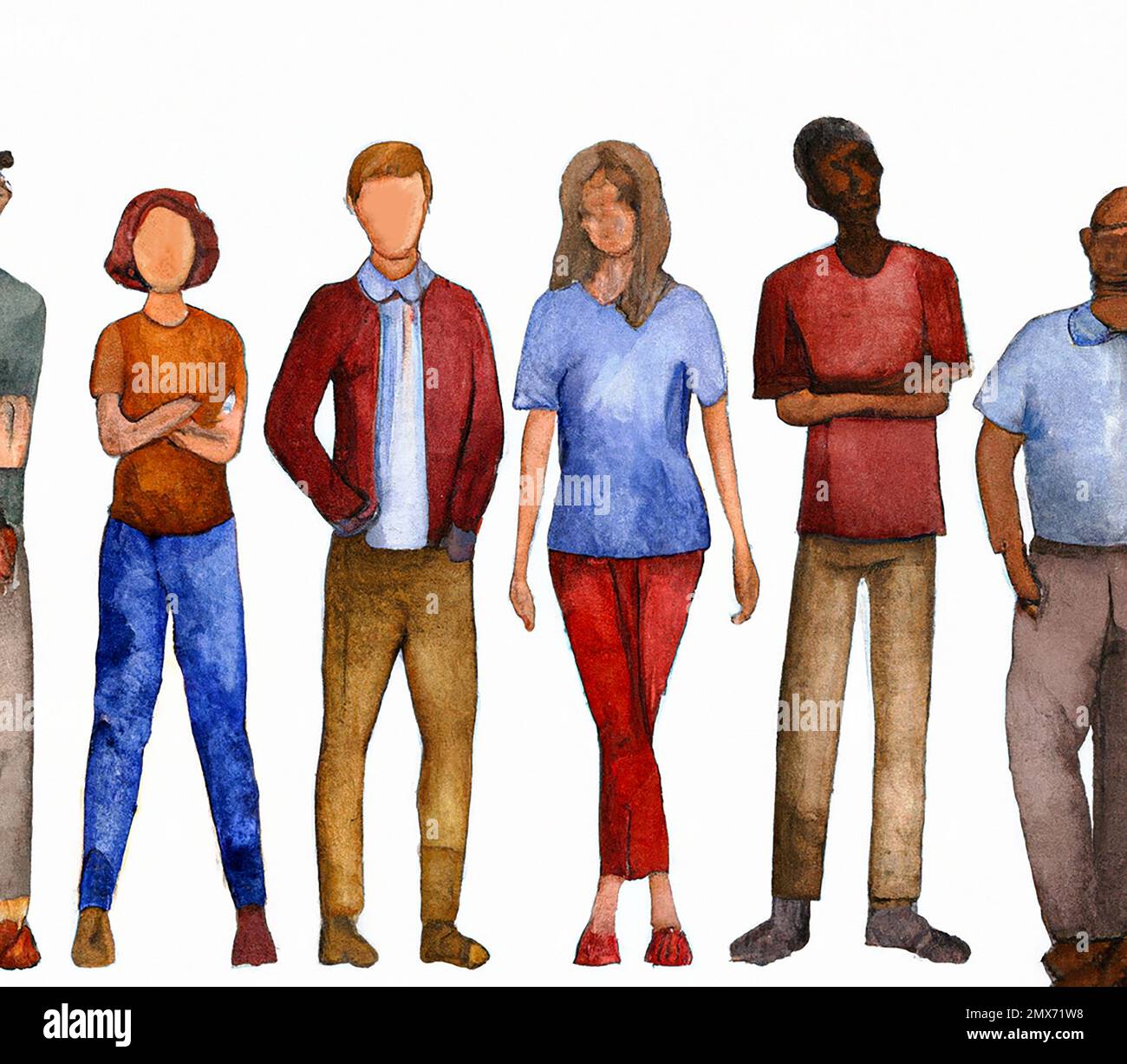 Different people stand side by side together - Digital watercolor ...