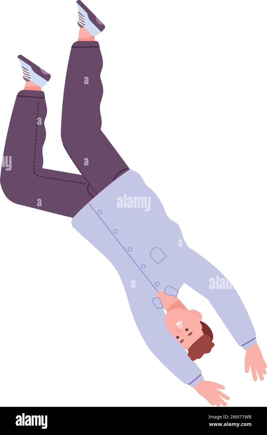 Smiling woman jumping down. Falling or floating person isolated on ...