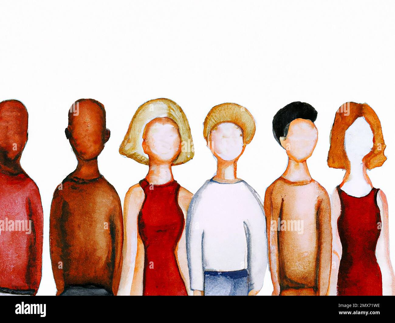 Different people stand side by side together - Digital watercolor ...