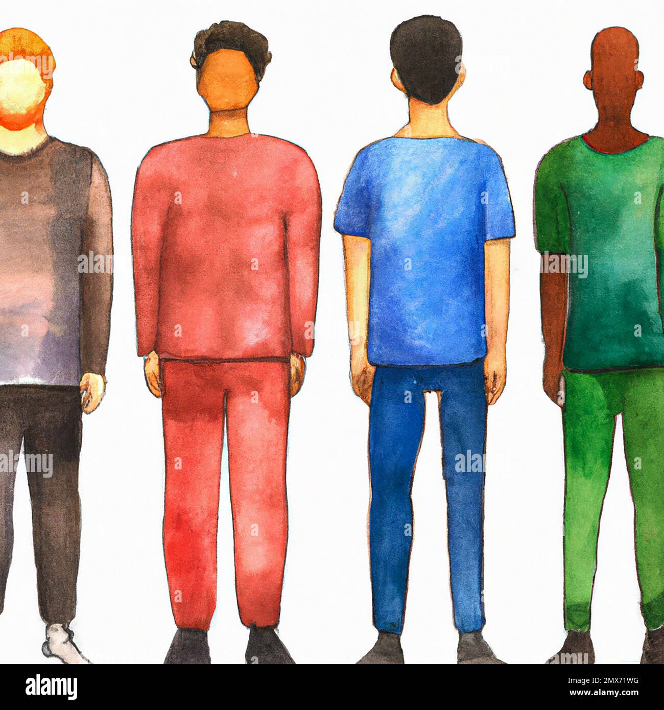 Different people stand side by side together - Digital watercolor ...