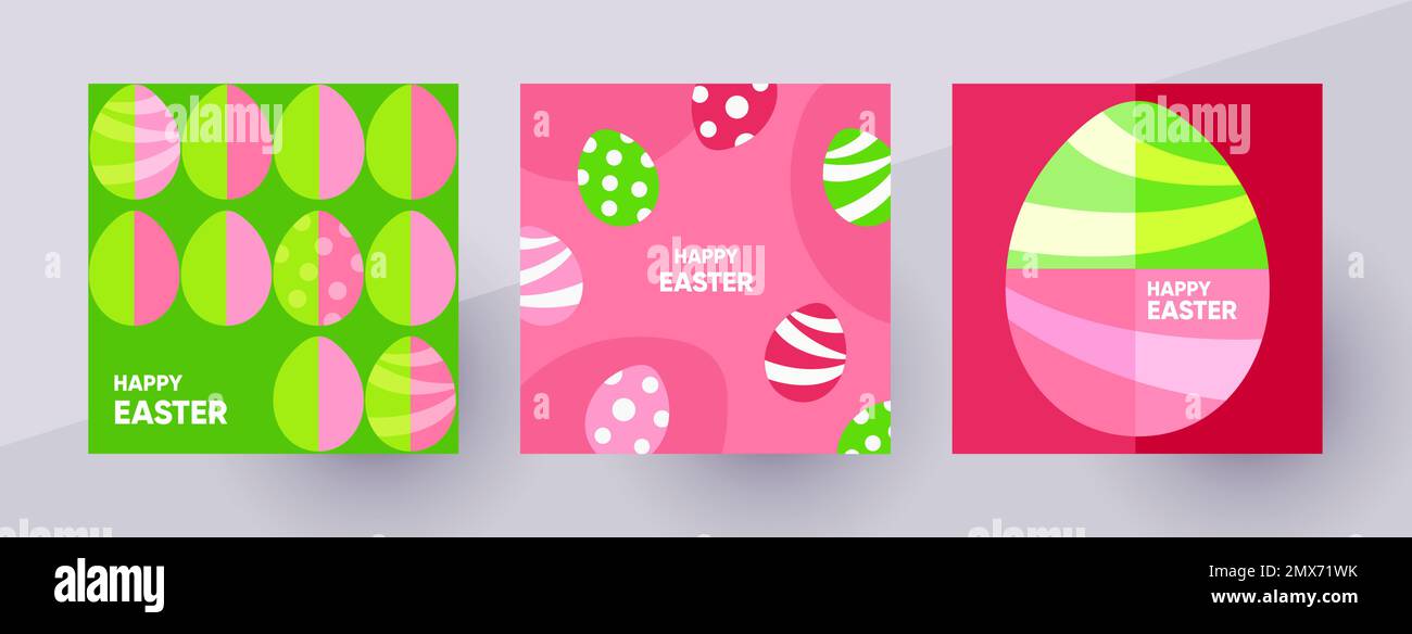 Happy Easter illustrations in minimalistic style. Easter eggs in vivid ...