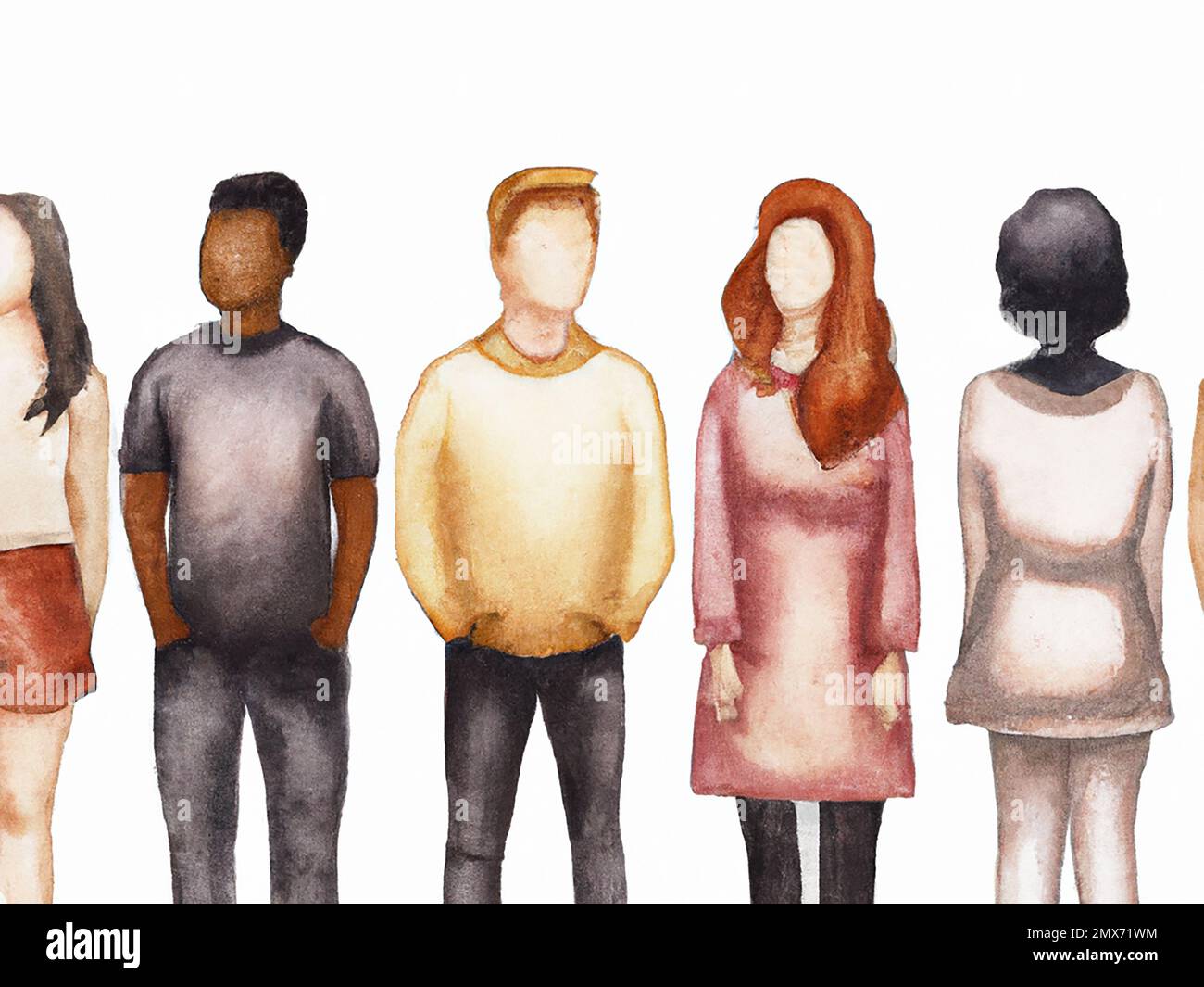 Different people stand side by side together - Digital watercolor ...