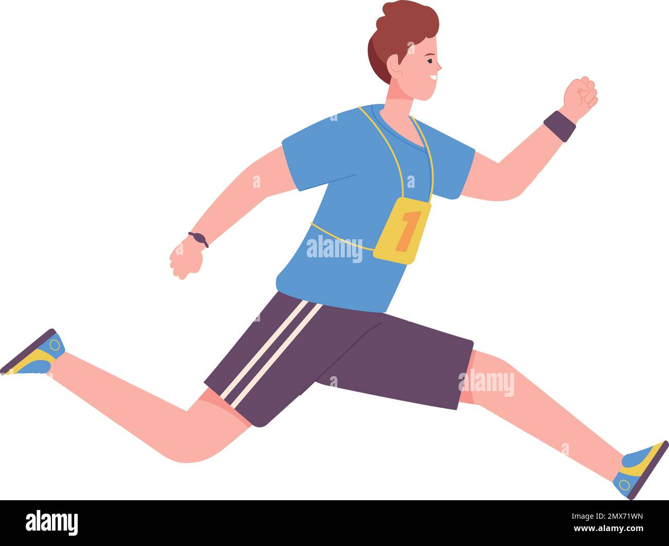 Man running race. Sport marathon athlete character isolated on white ...