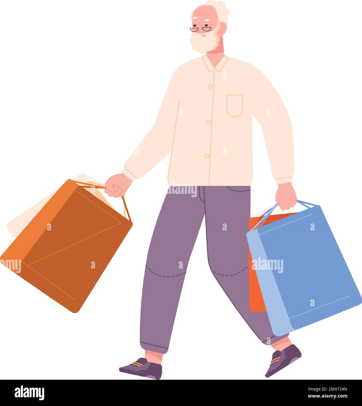 Old man carrying shopping bags. Senior with purchases isolated on white ...