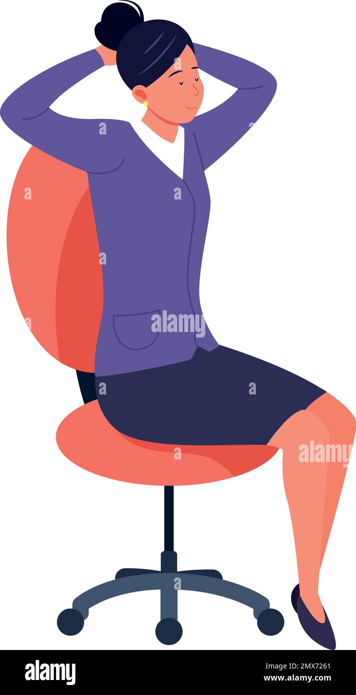 Woman resting in office chair. Work break concept isolated on white ...