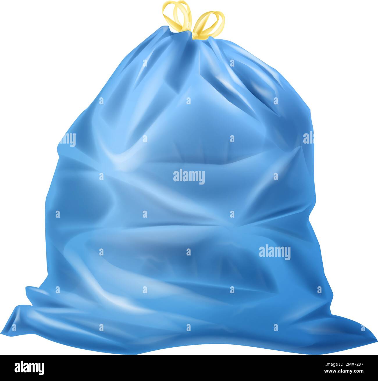 Blue plastic trash sack. Full garbage bag isolated on white background ...