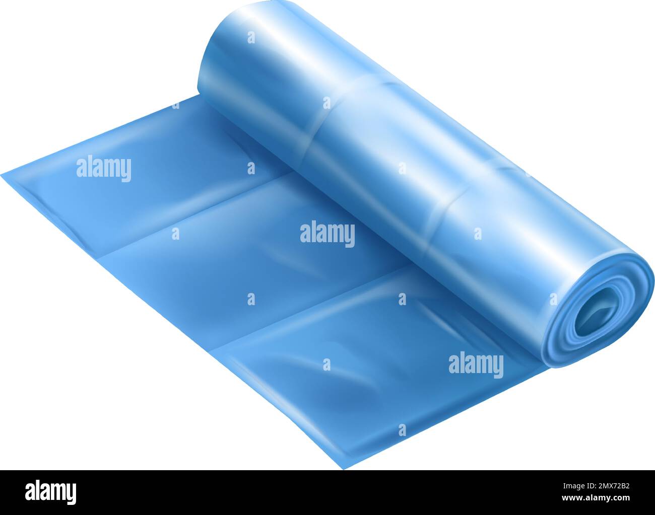Garbage bag mockup. Realistic blue plastic sack roll isolated on white ...