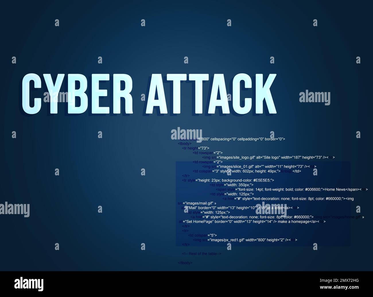 Phrase Cyber attack and source code on dark background Stock Photo - Alamy