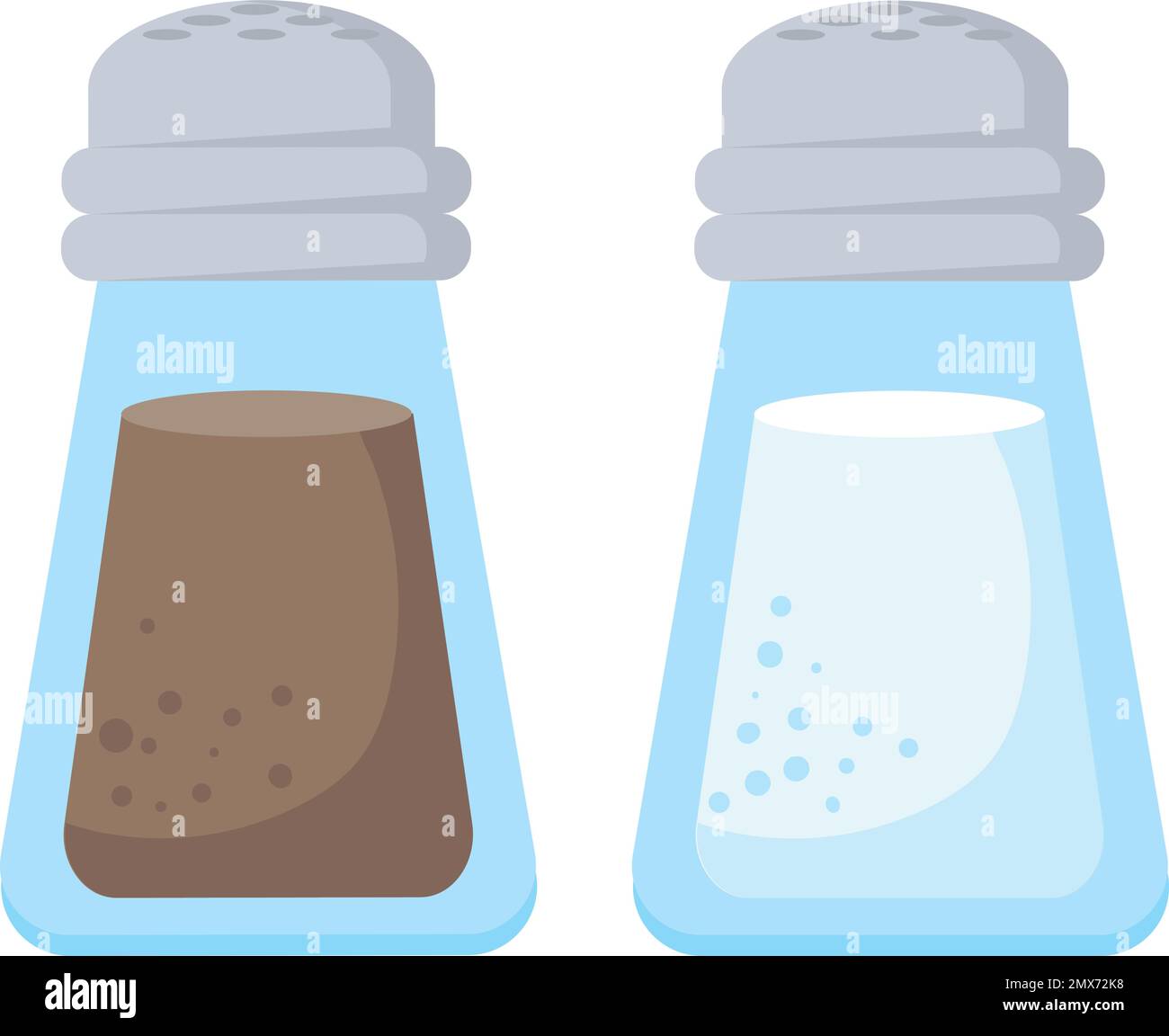 Salt and pepper icon. Glass spice cartoon shakers isolated on white ...
