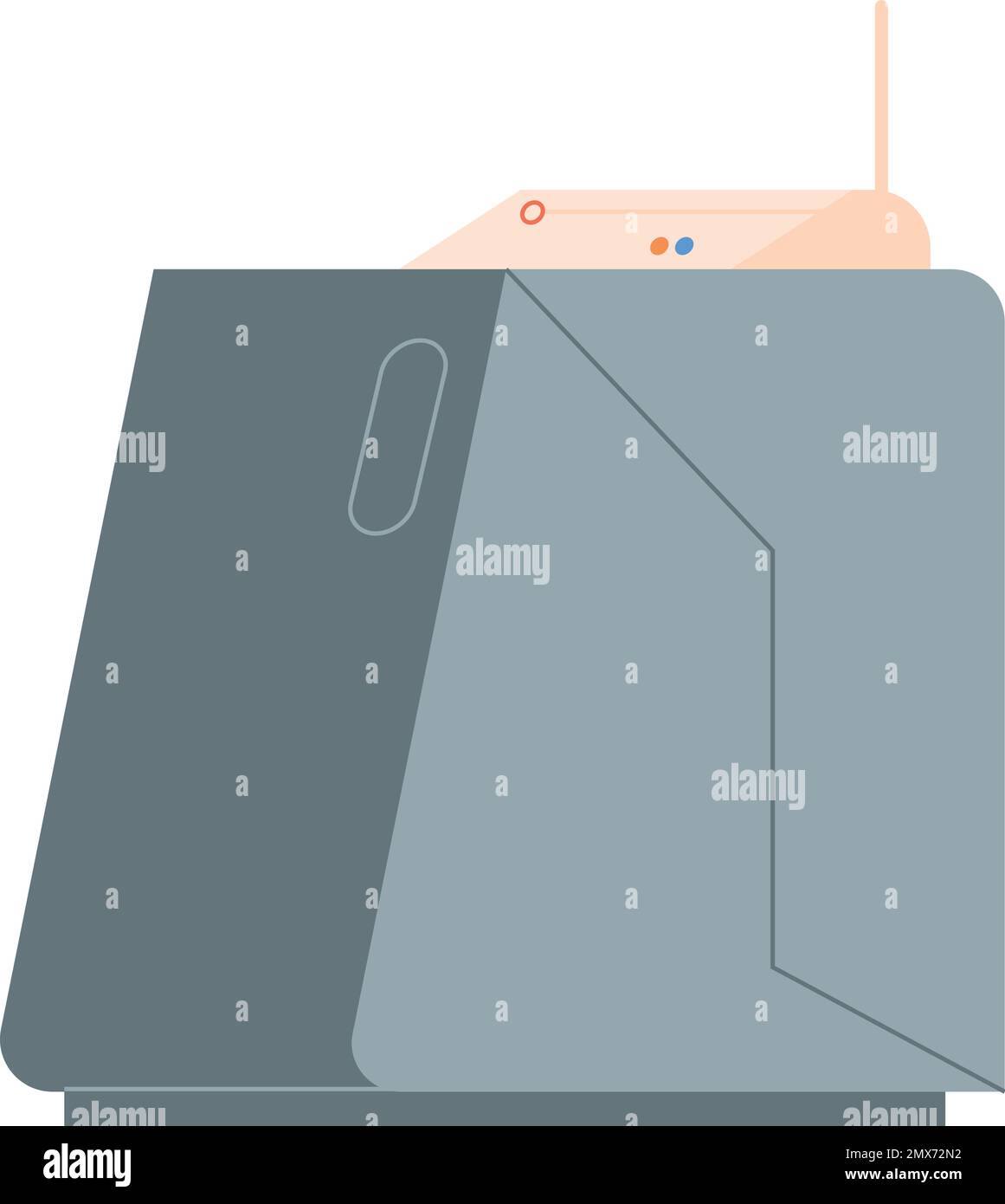Computer case icon. Modern PC tower system with router isolated on ...