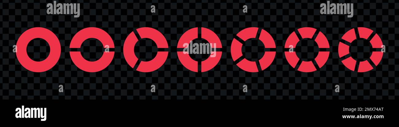 Fractions pie divided for math. Red circle pie with pieces. Segment ...
