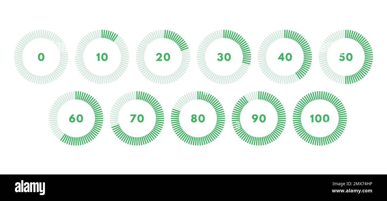 Set Of Green Circular Progress Bar Timer Icon With Ten Percent Interval Download Display