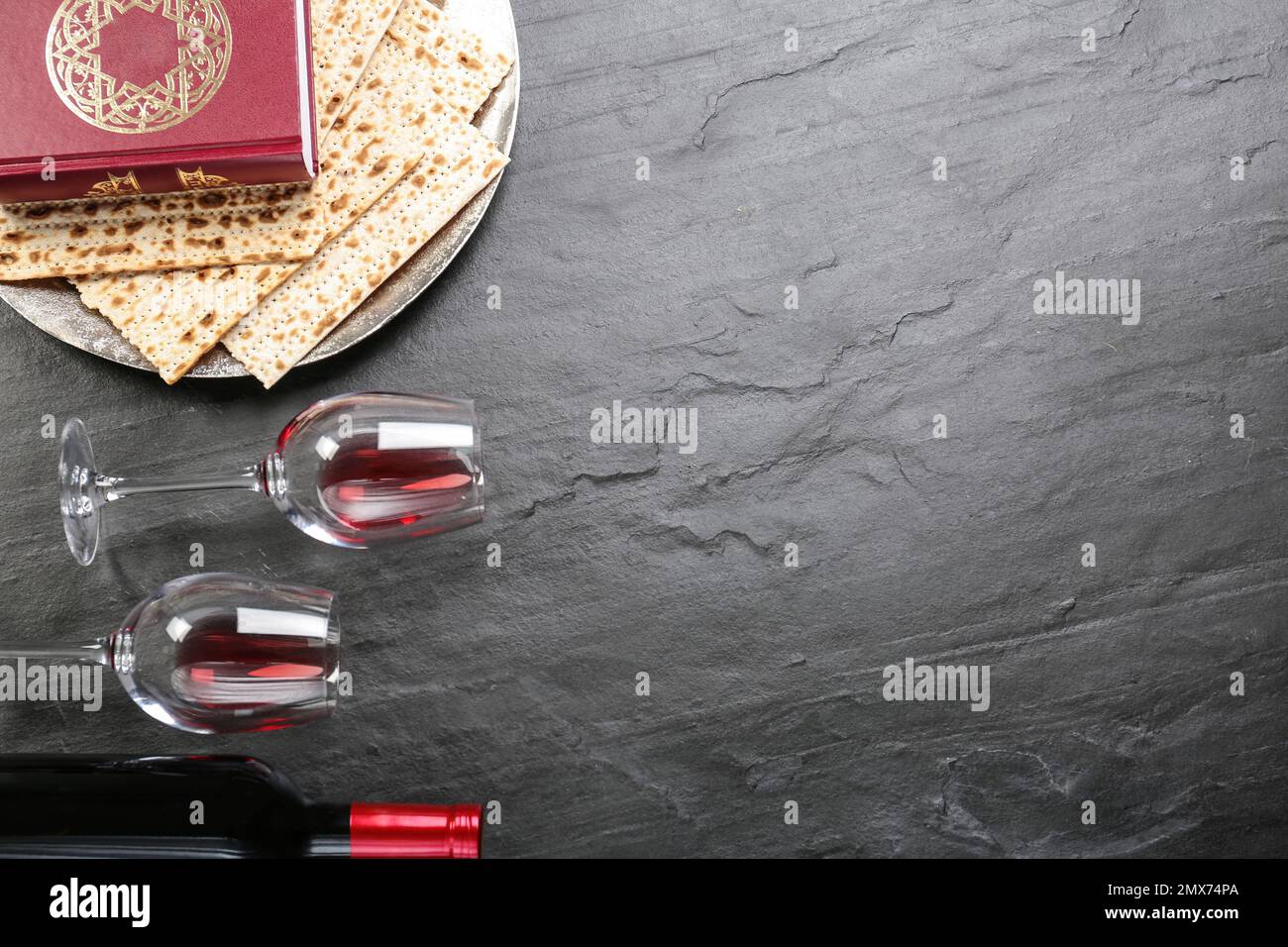 Flat lay composition with traditional Pesach (Passover Seder) items on ...