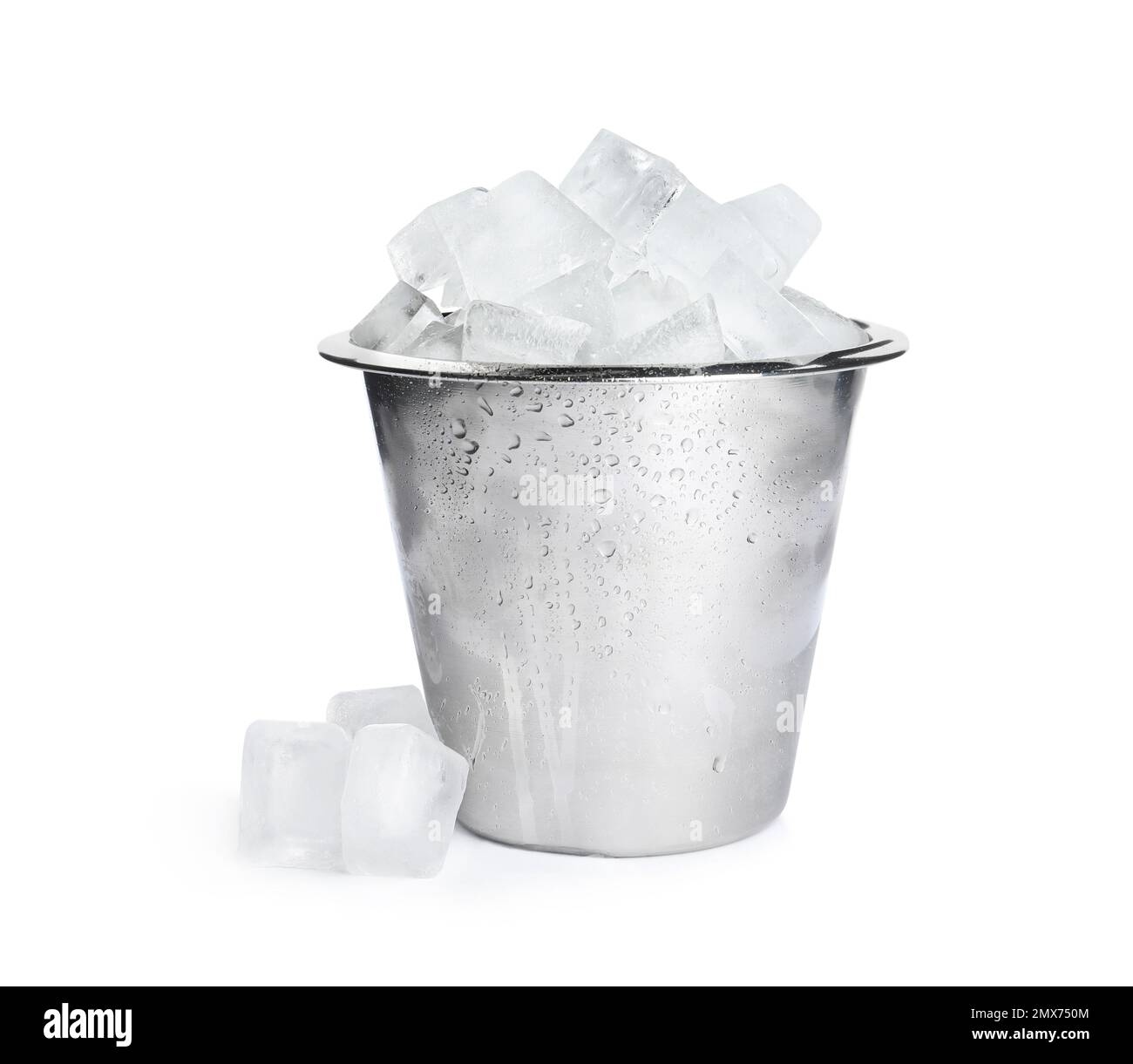 Metal bucket with ice cubes isolated on white Stock Photo - Alamy