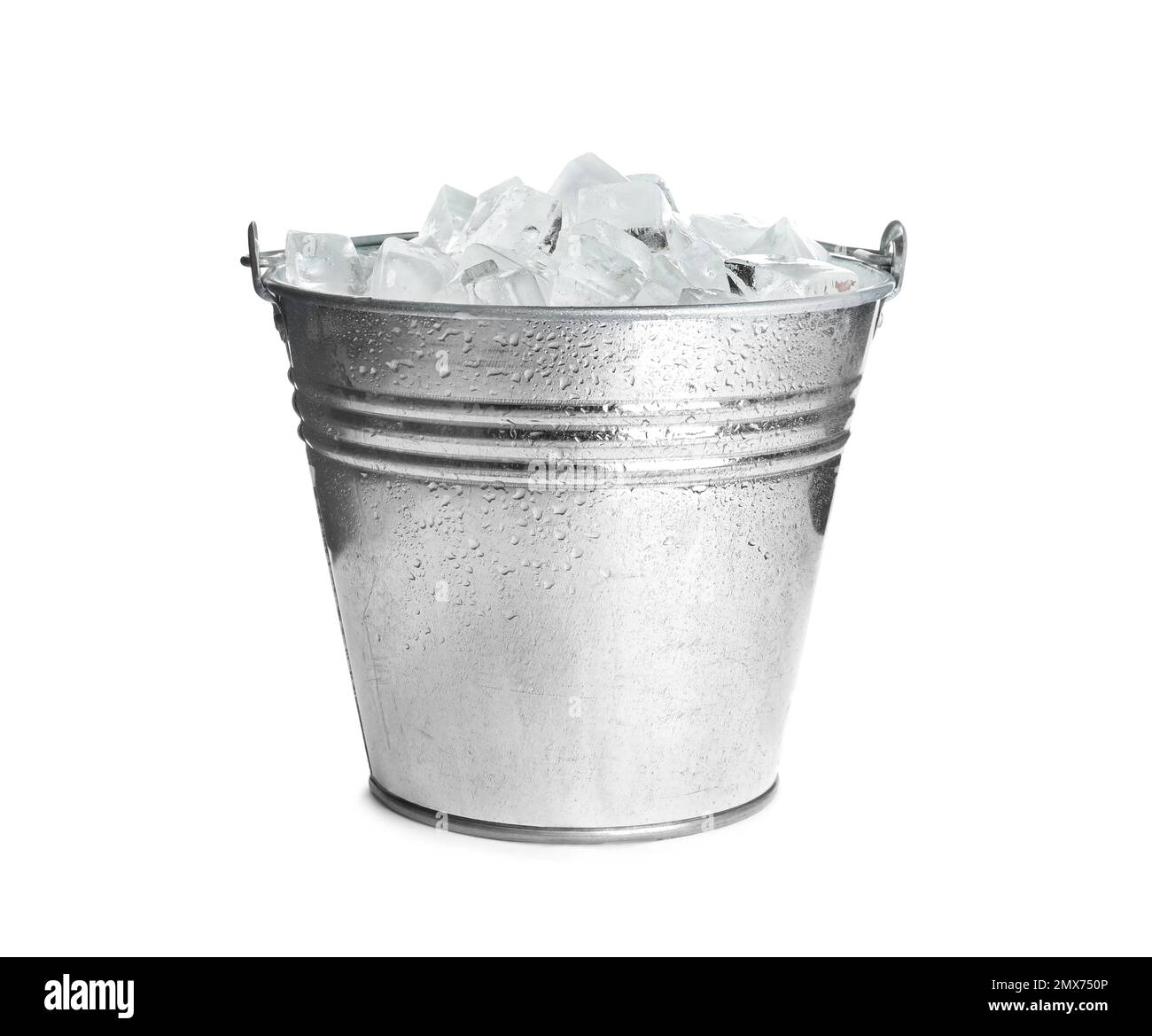Metal bucket with ice cubes isolated on white Stock Photo - Alamy