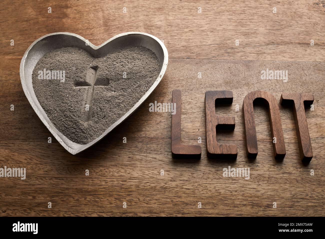 Ash wednesday, crucifix made of ash, dust as christian religion. Lent ...
