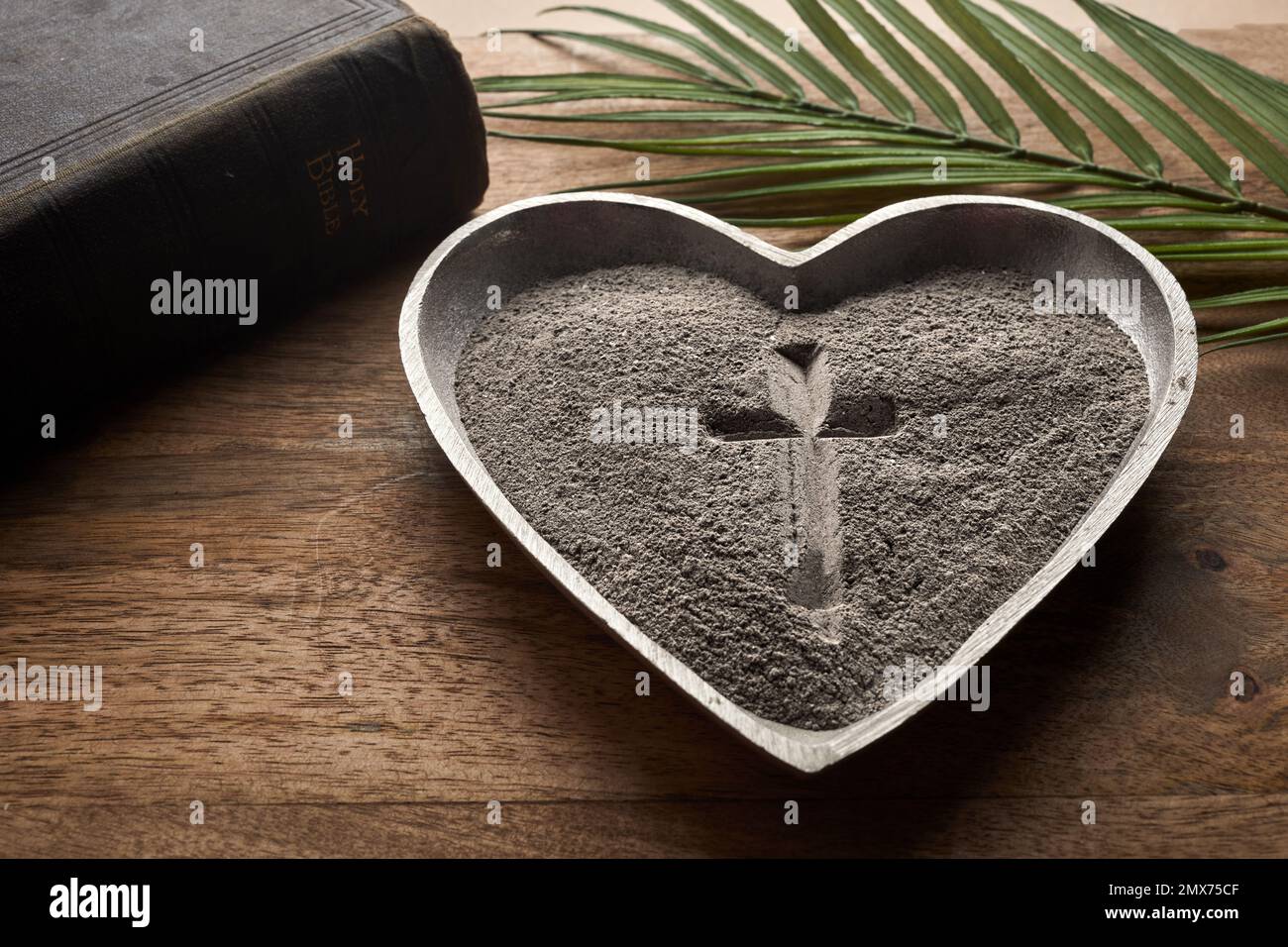 Ash wednesday, crucifix made of ash, dust as christian religion. Lent ...