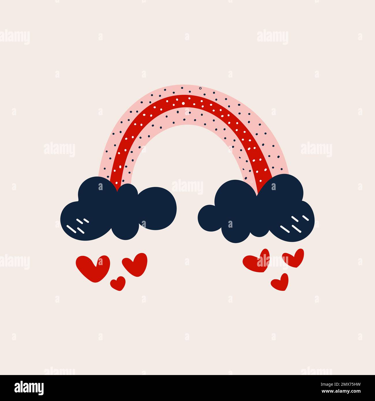 Happy Valentine's Day. Clouds and rainbow. Hand drawn doodle. Vector ...
