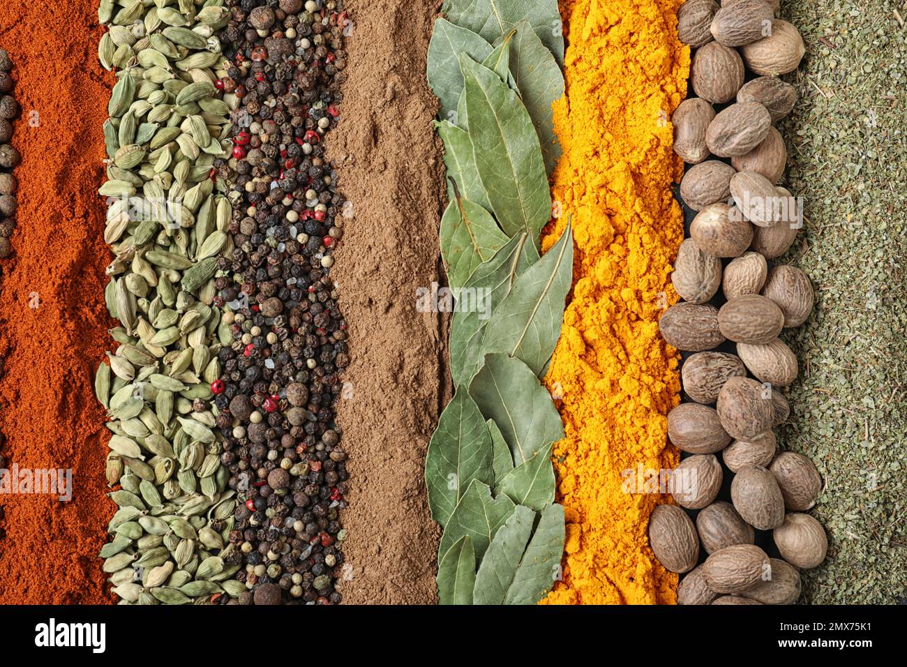 Set of different spices as background, top view Stock Photo - Alamy