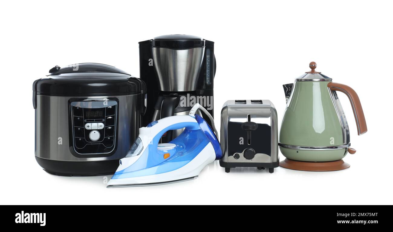 Set of modern home appliances isolated on white Stock Photo - Alamy