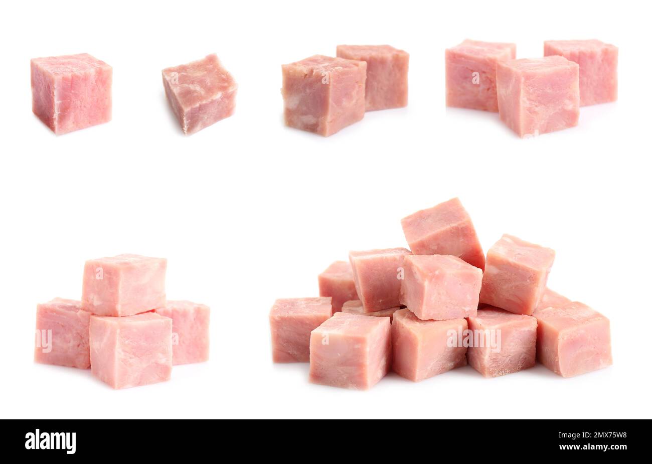 Set of tasty hams cubes on white background Stock Photo - Alamy