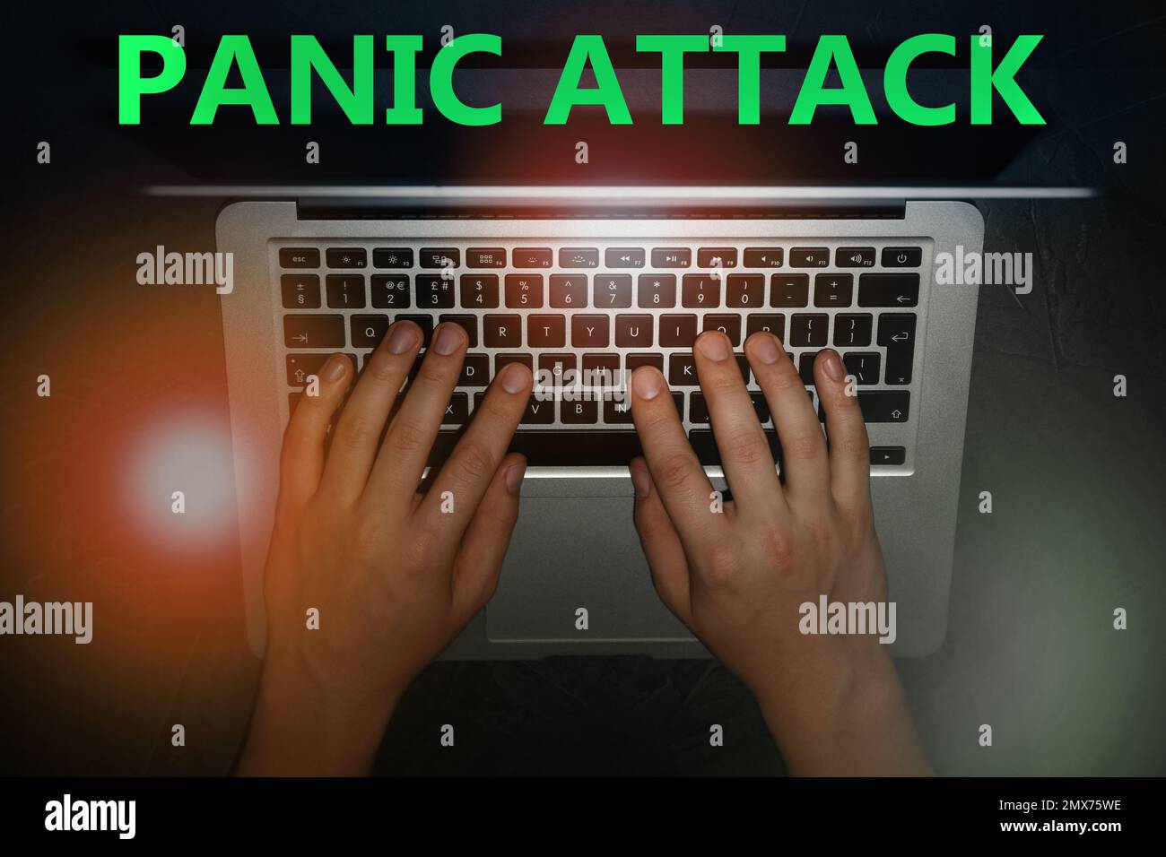 Man working with laptop, top view. Use information safely to avoid ...