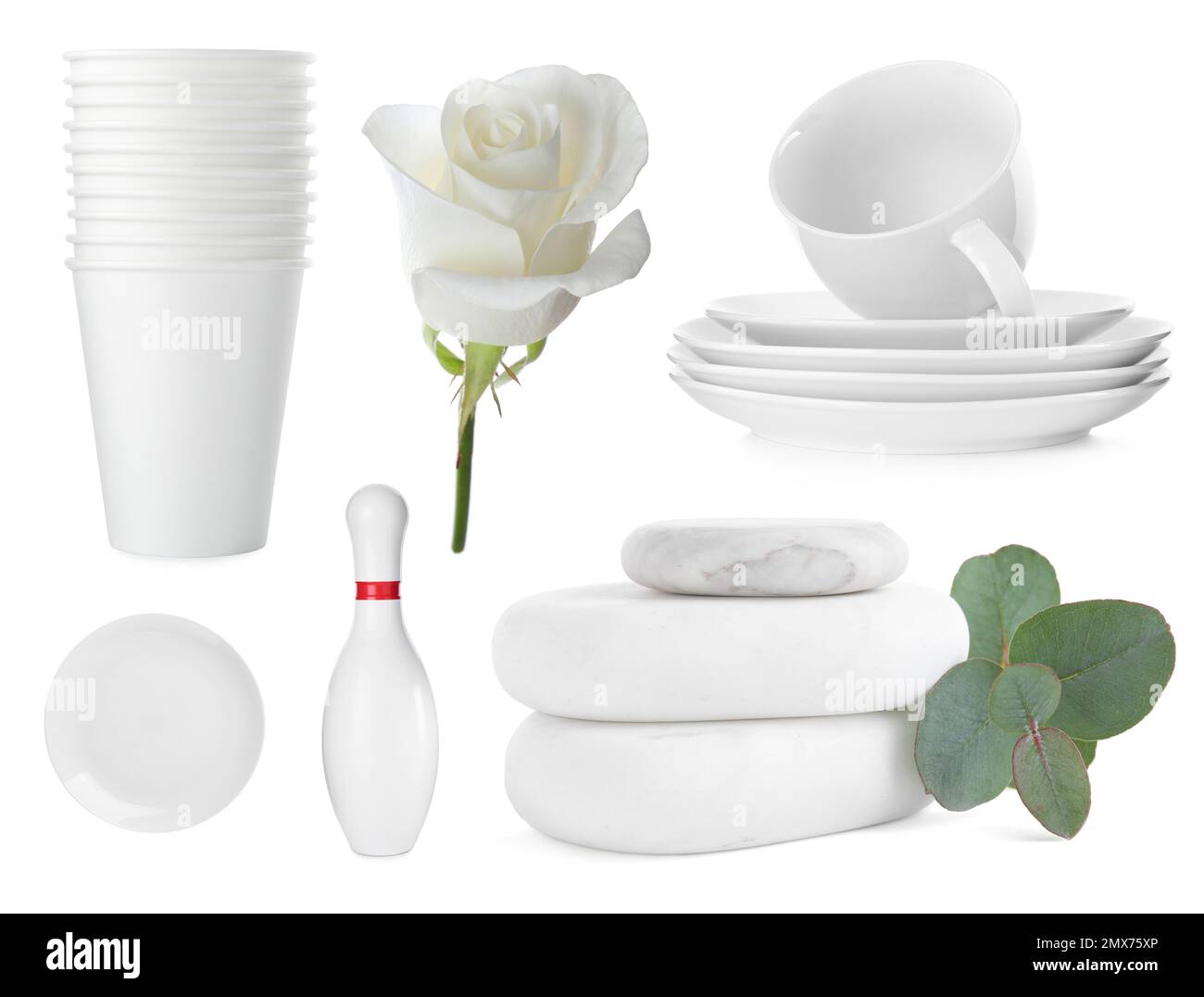 Collage of different objects on white background Stock Photo - Alamy