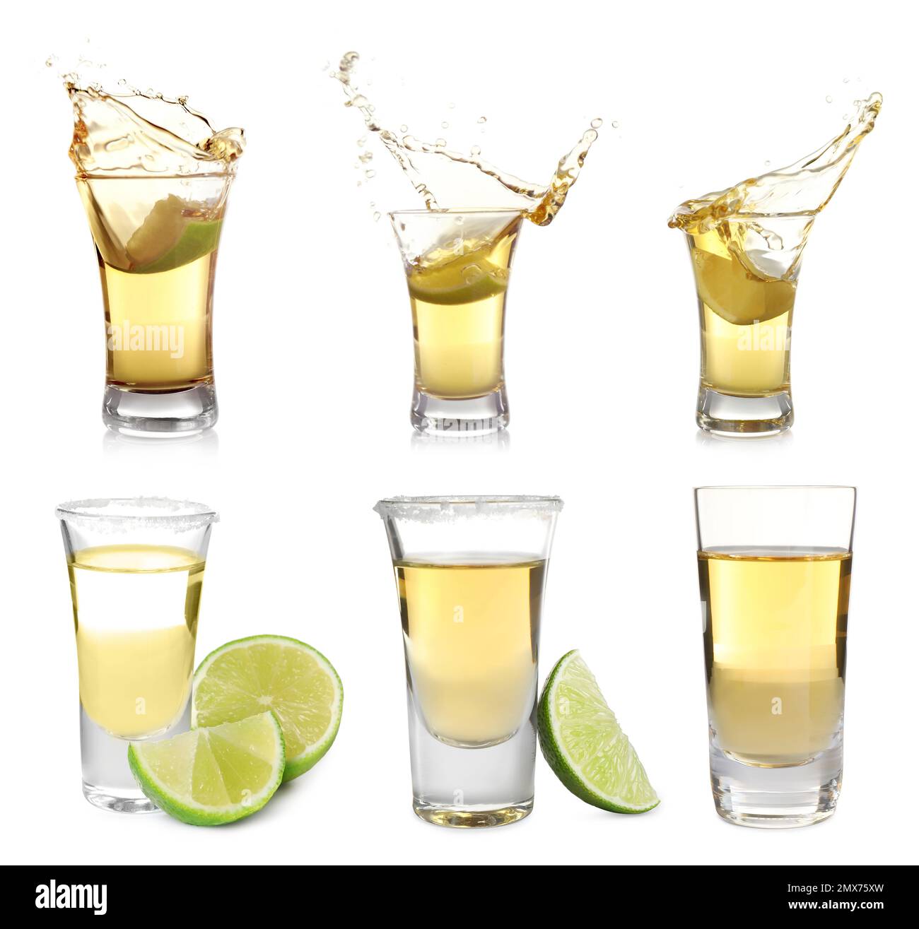 Set of Mexican Tequila shots on white background Stock Photo - Alamy