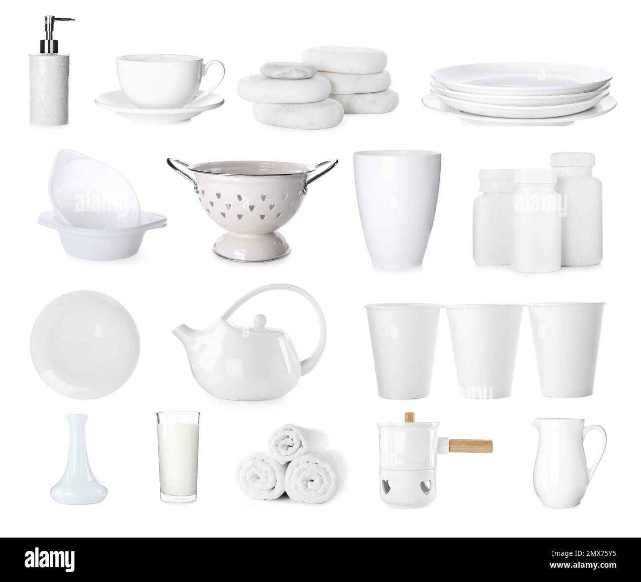 Collage of different objects on white background Stock Photo - Alamy