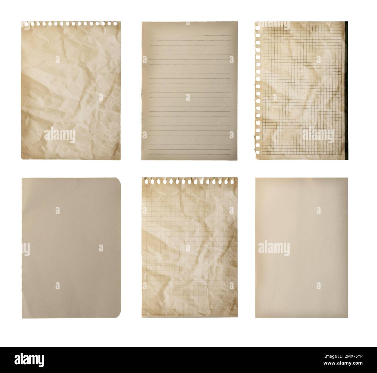 Set of different old notebook papers on white background Stock Photo ...